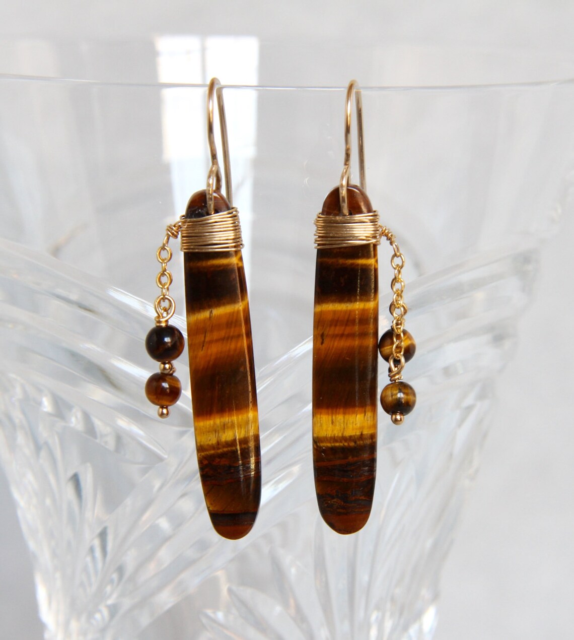 Golden Tiger Eye Drop Dangle Earrings With Charms Gold Filled - Etsy