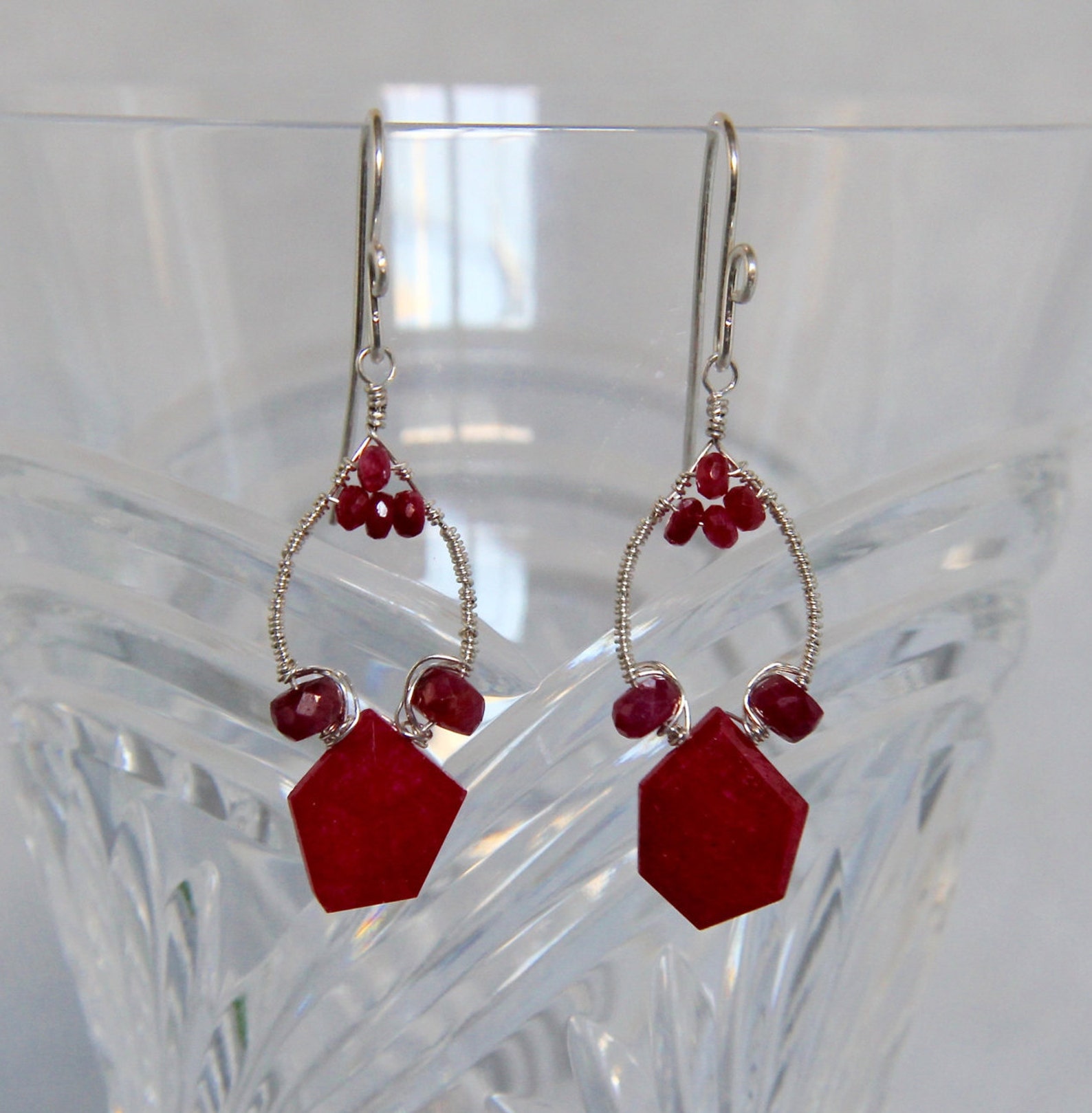 Ruby Dangle Earrings Sterling Silver Wire Wrap Woven - Etsy