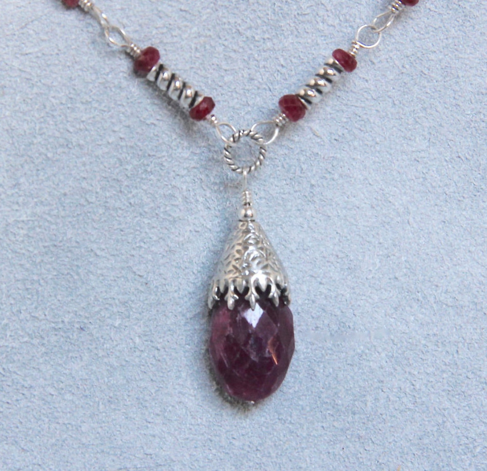 Ruby Nugget Pendant Necklace, Sterling Silver Wire Wrap Bali, Handmade ...