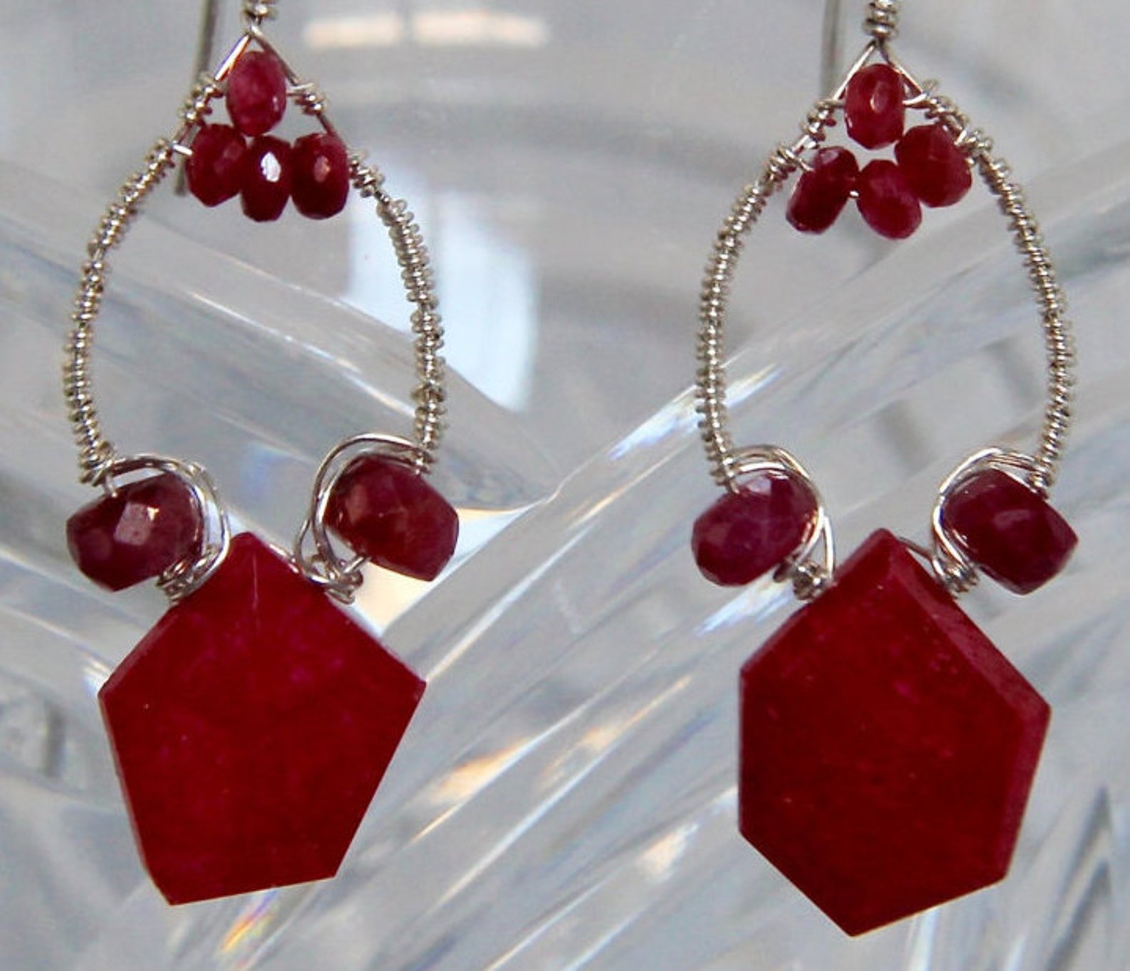 Ruby Dangle Earrings Sterling Silver Wire Wrap Woven - Etsy