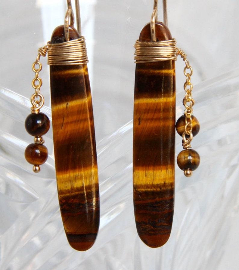 Golden Tiger Eye Drop Dangle Earrings With Charms Gold Filled - Etsy