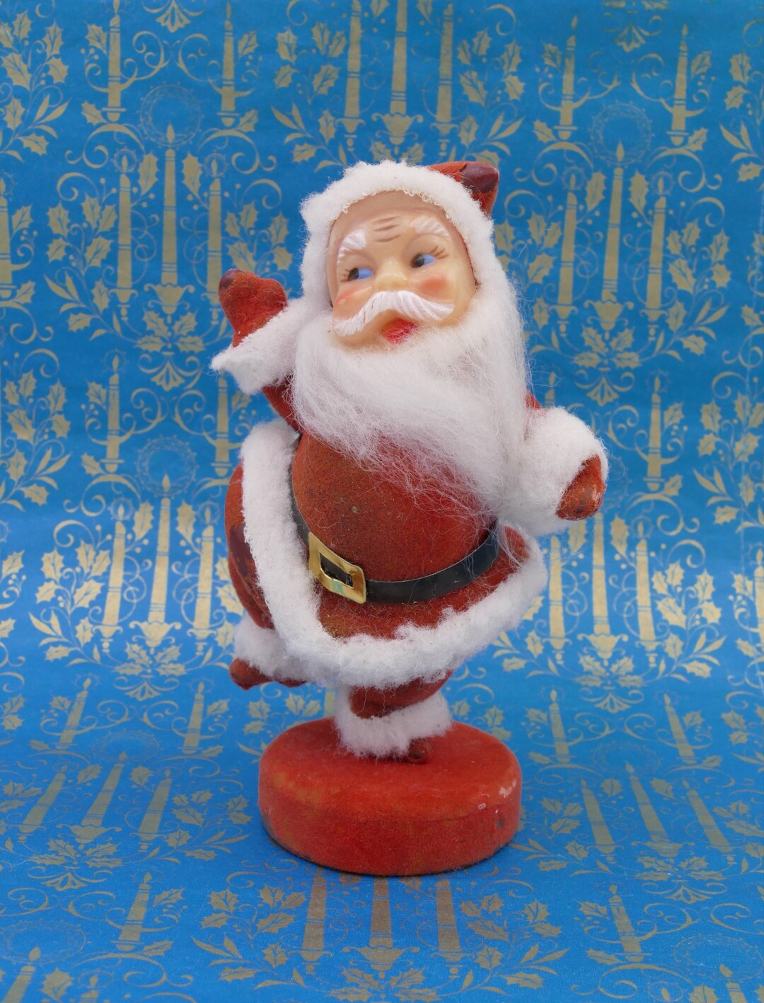 Vintage Flocked Santa Claus Christmas Ornament Decoration - Etsy