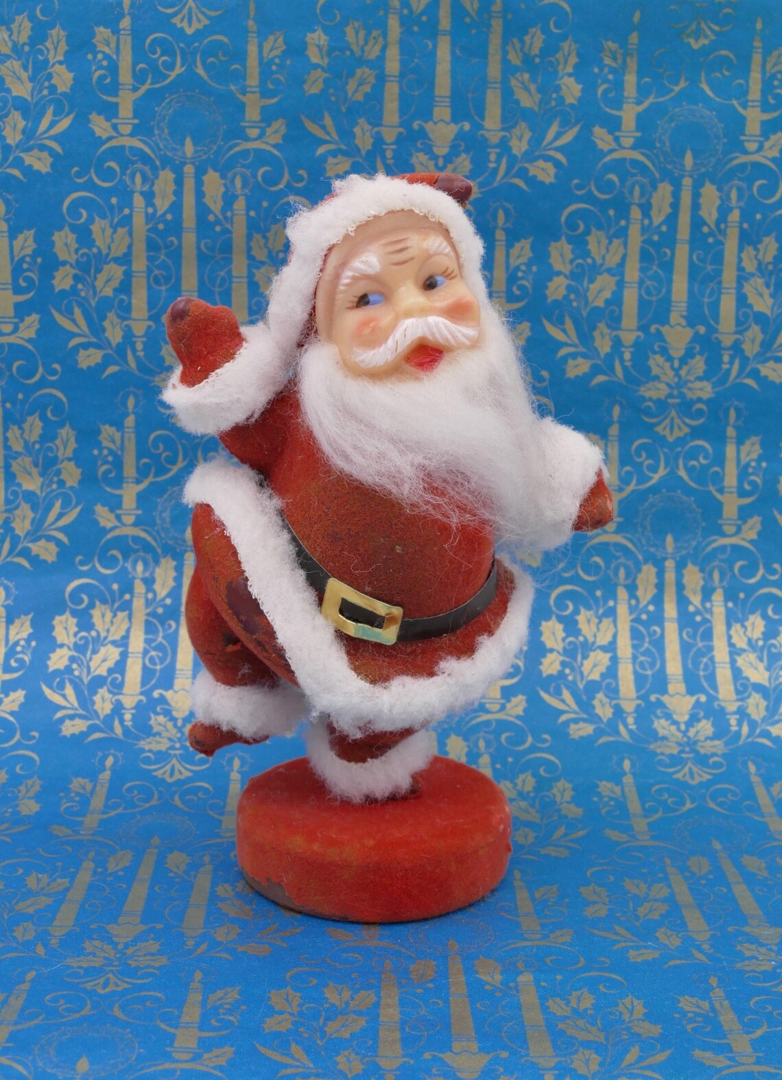 Vintage Flocked Santa Claus Christmas Ornament Decoration - Etsy
