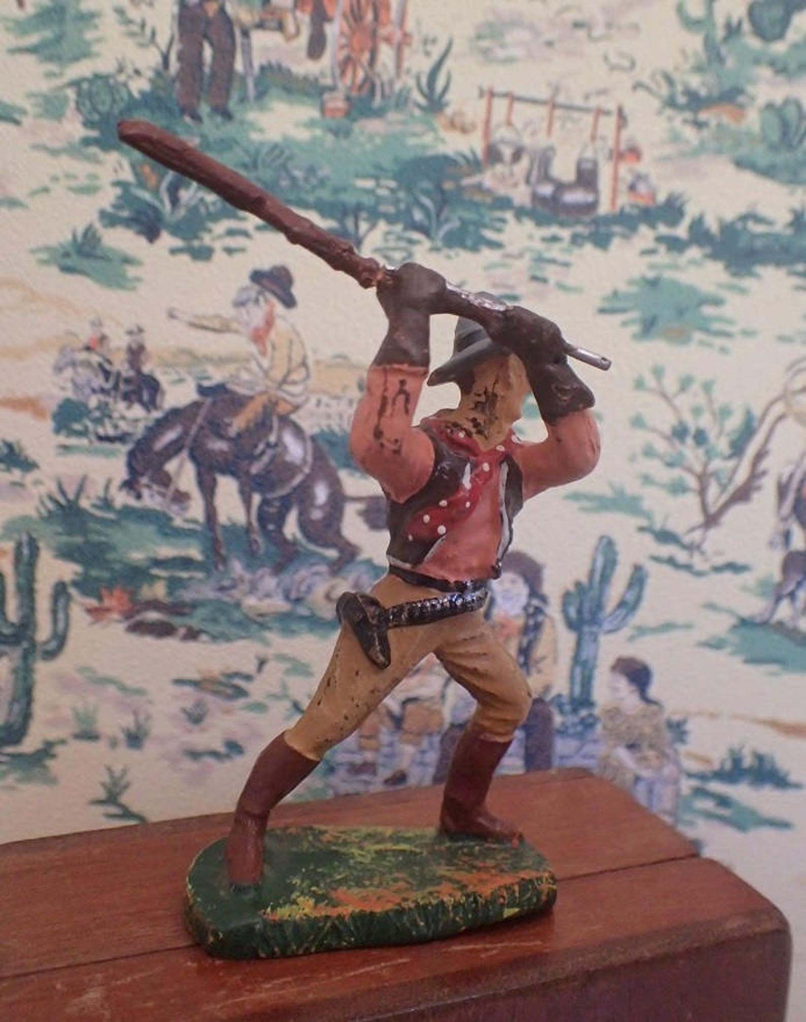 Wild West Elastolin Toy Figurine (1940/50's) Cowboy Striking With Rifle ...