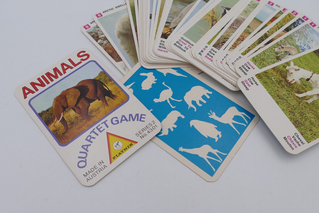 1970's Vintage Piatnik Animals Quartet Card Game Complete Original Box ...