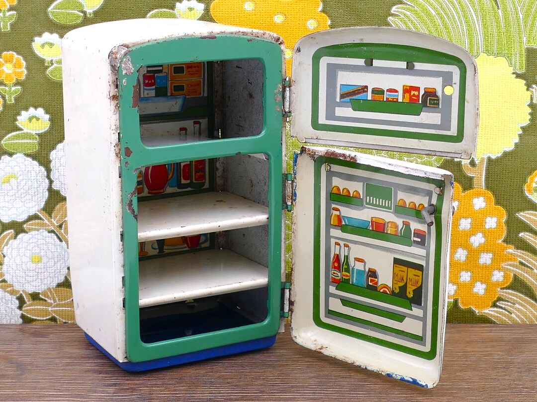 1950's Vintage Tin Litho Toy Kitchen Fridge Electric Refrigerator Japan ...