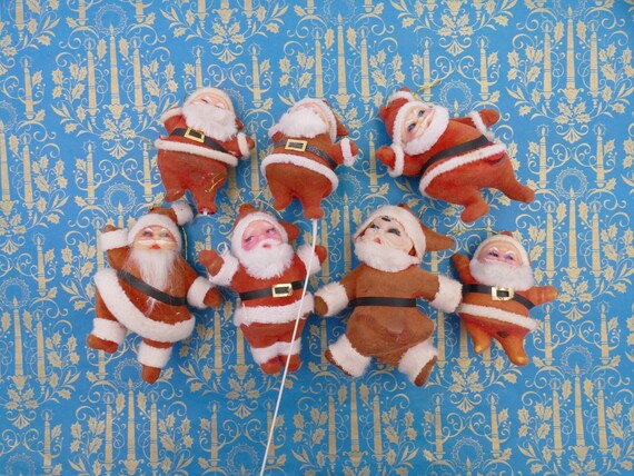 Vintage Christmas Flocked Santa Claus Ornament Lot - Etsy