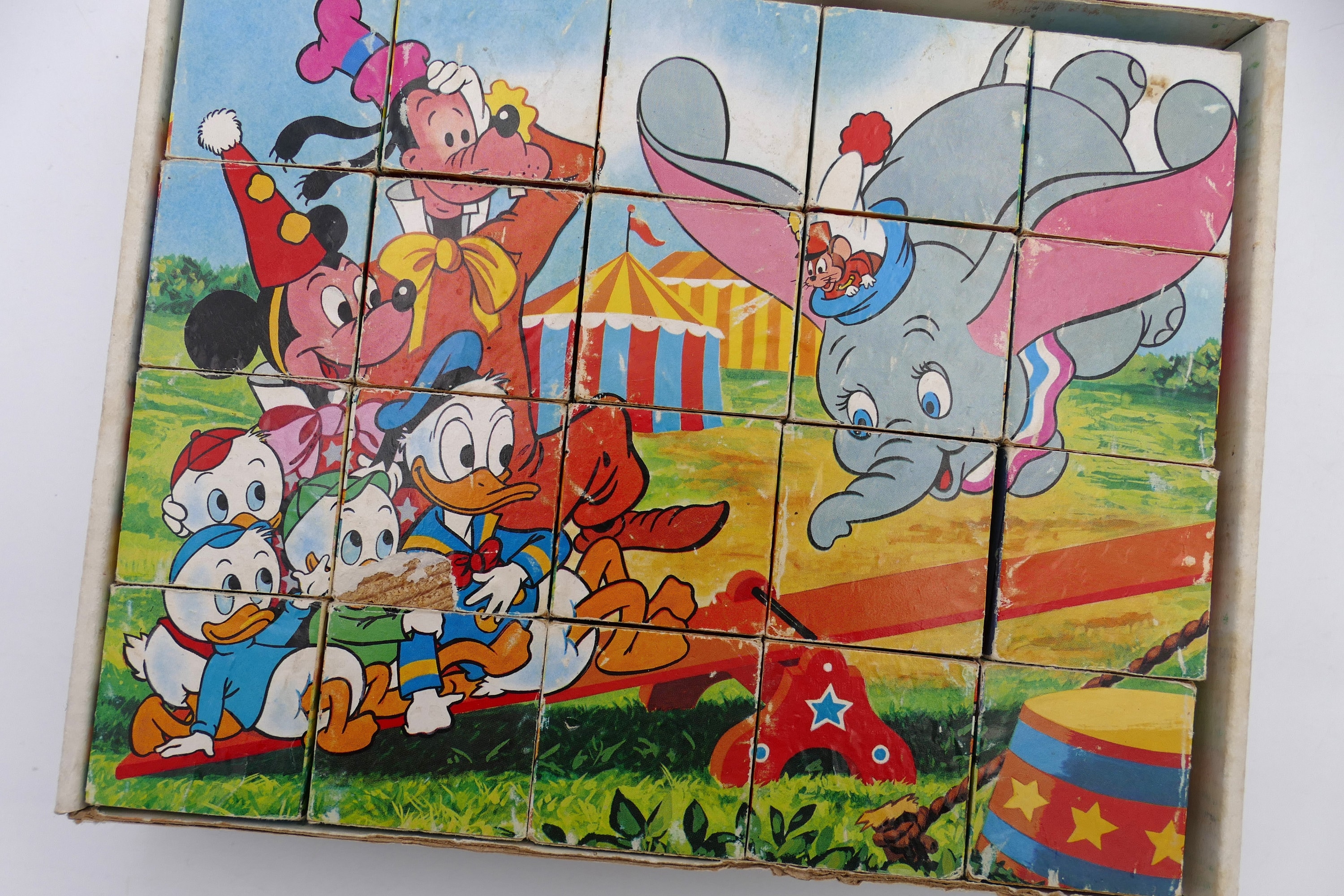 Mid-century 1950's Disney Circus Six Sided Wooden Block Puzzle Cube ...