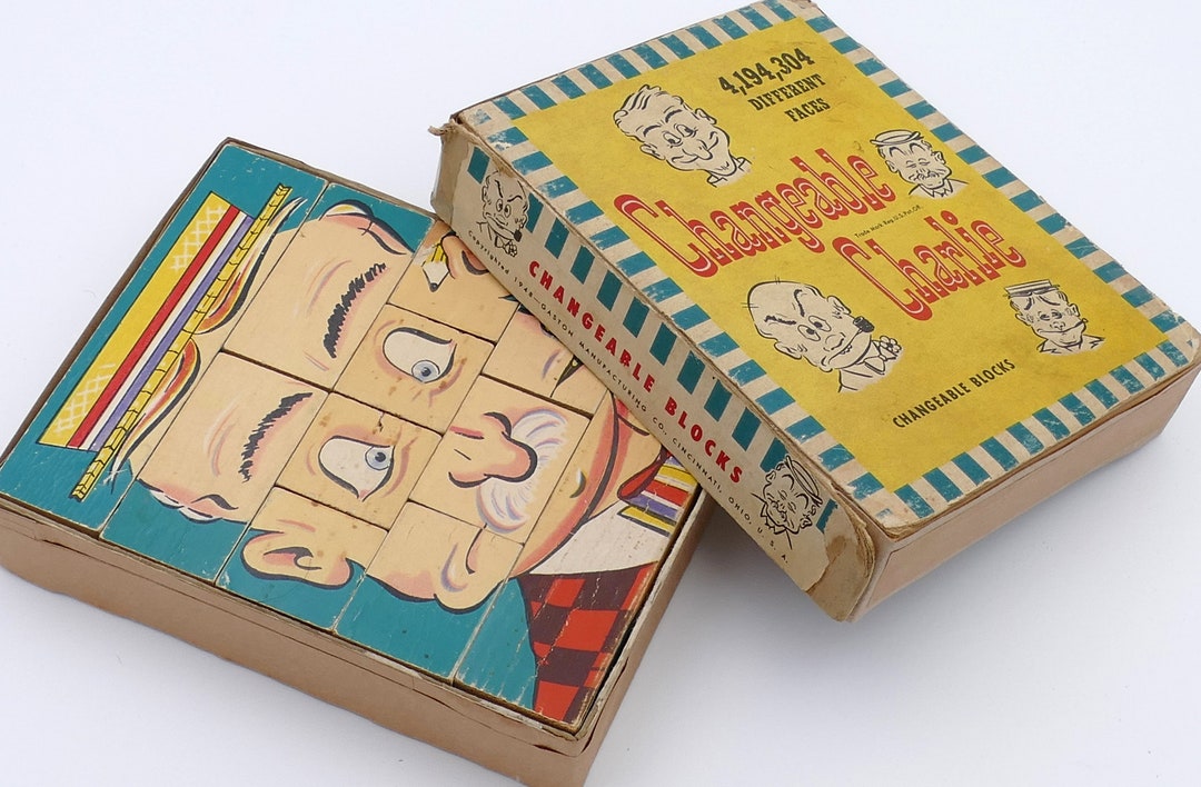 Vintage 1948 Changeable Charlie Face Changing Wooden Block Toy Puzzle ...