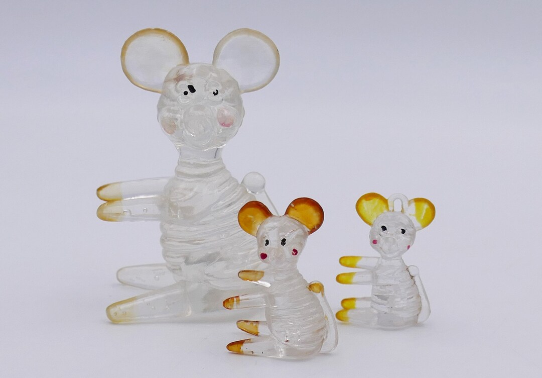 1970's Lucite Crystal Plastic Mouse Mice Figurines Ornaments Penny Toys ...