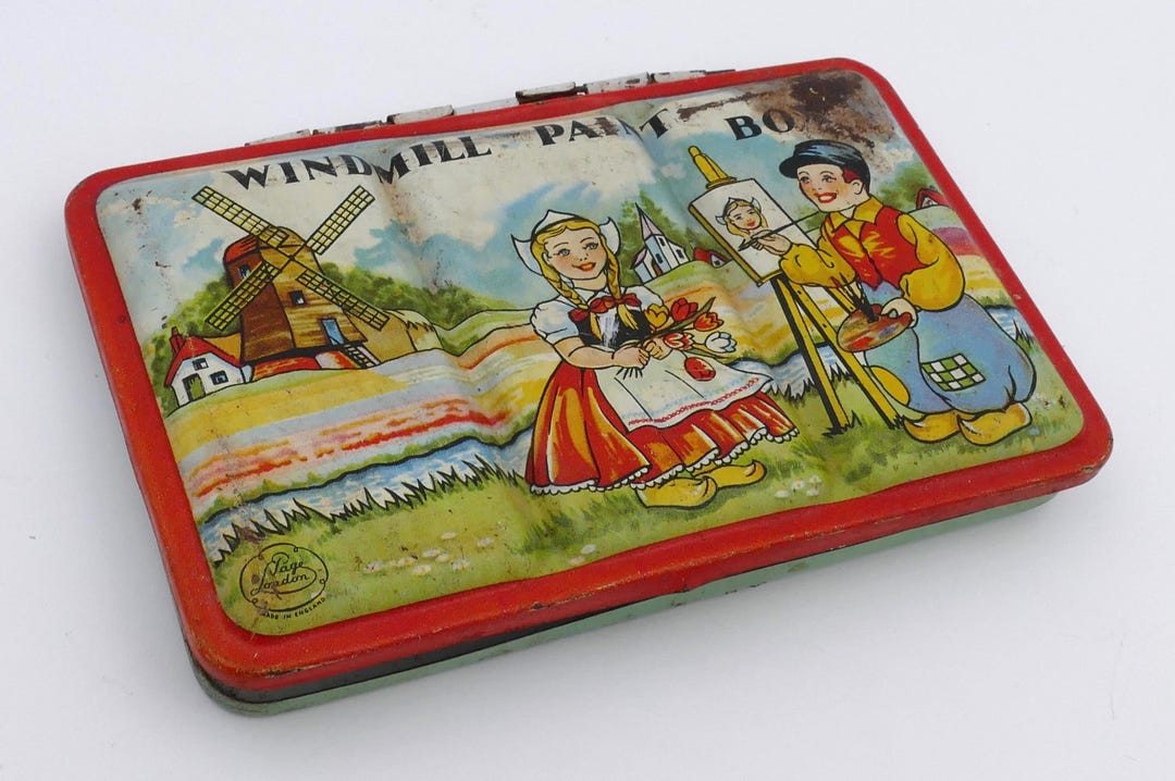 Vintage 1950's Tin Litho Tinplate Lithographed Watercolor Paint Tin ...