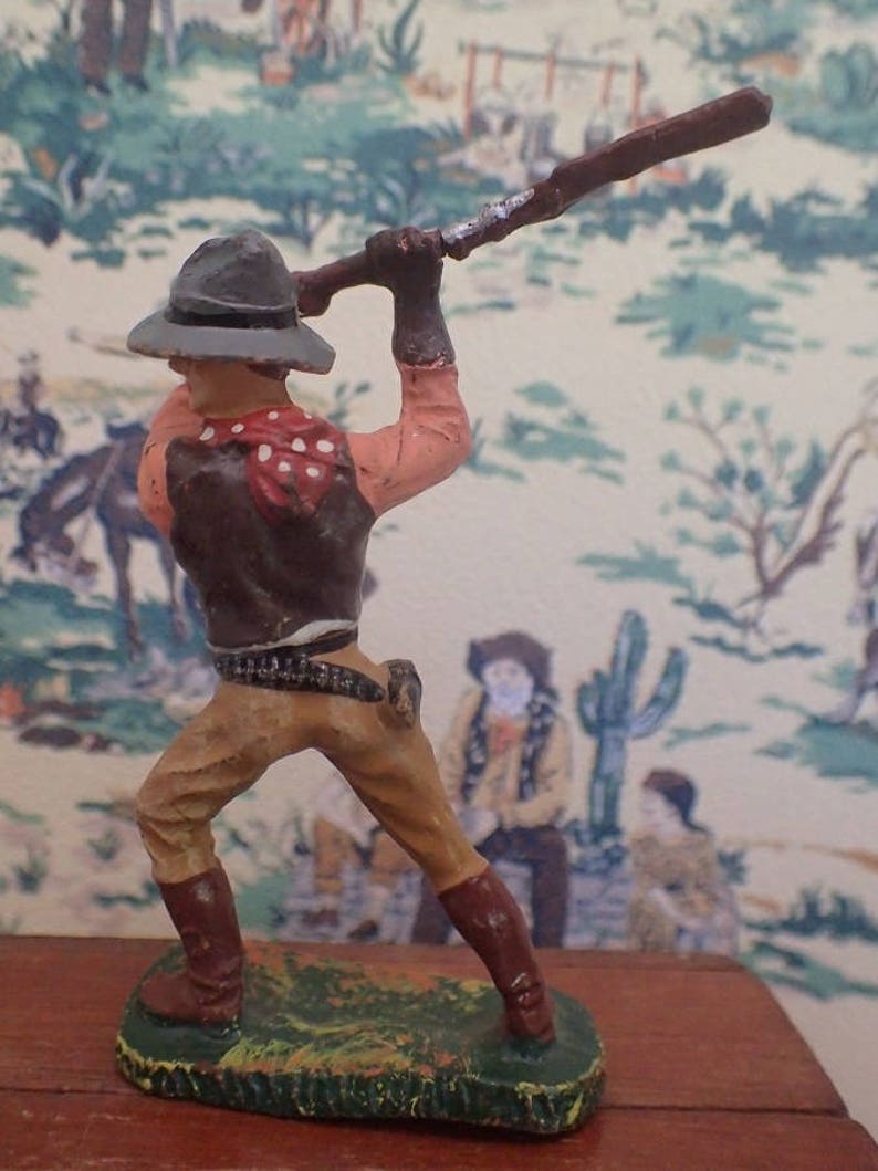 Wild West Elastolin Toy Figurine (1940/50's) Cowboy Striking With Rifle ...