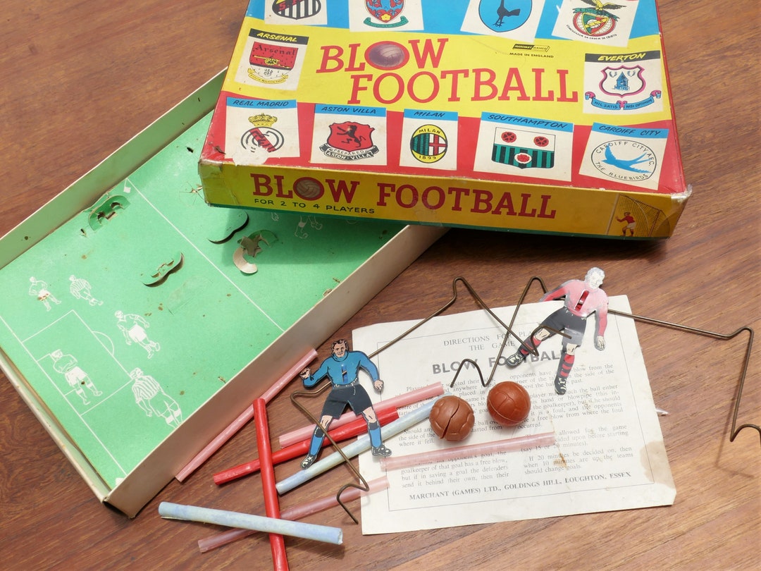 Vintage 1950's Blow Football Soccer Game Original Box Marchant Games ...