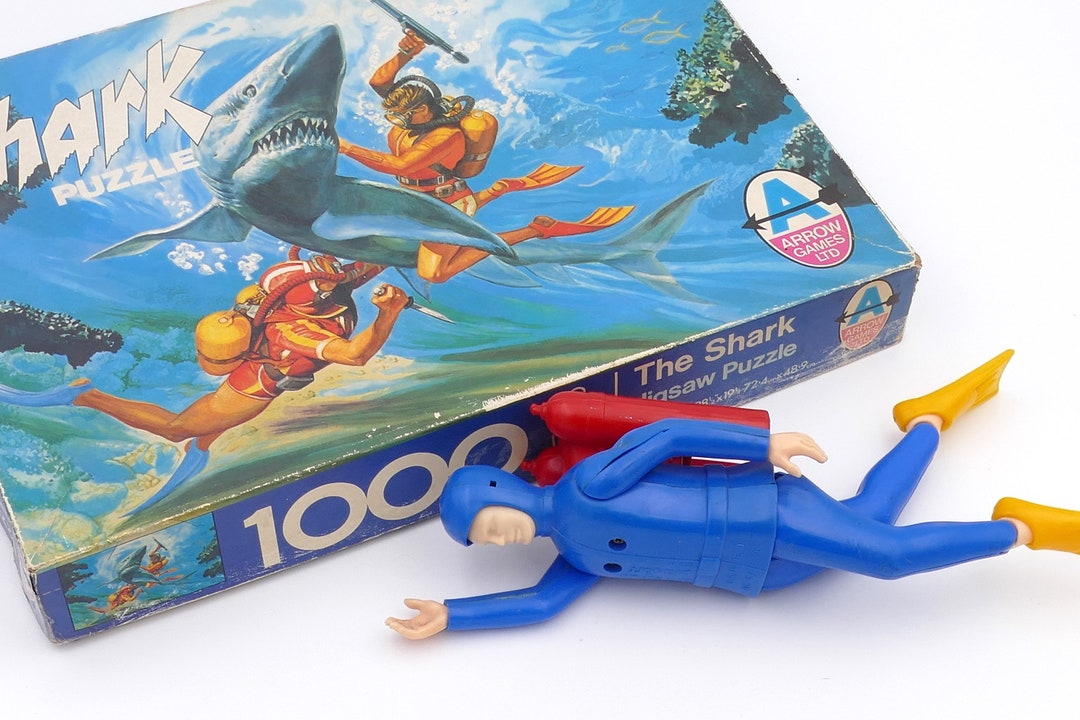 1960's Toy Lot the Shark Puzzle Gata Box Playart Swimming Frogman Scuba ...