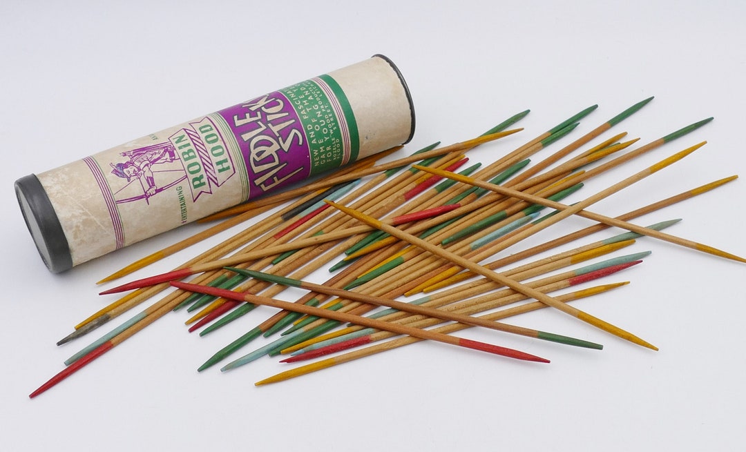 Vintage 1950's Wooden Mikado Pick up Sticks Fiddle Sticks Pick up Stix Original Storage Canister ...