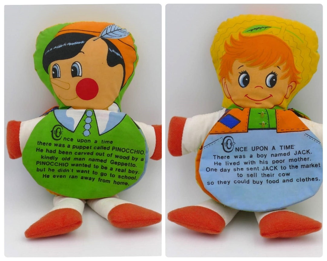 Vintage Fabric Double Story Book Doll Pinocchio Jack and the Beanstalk ...