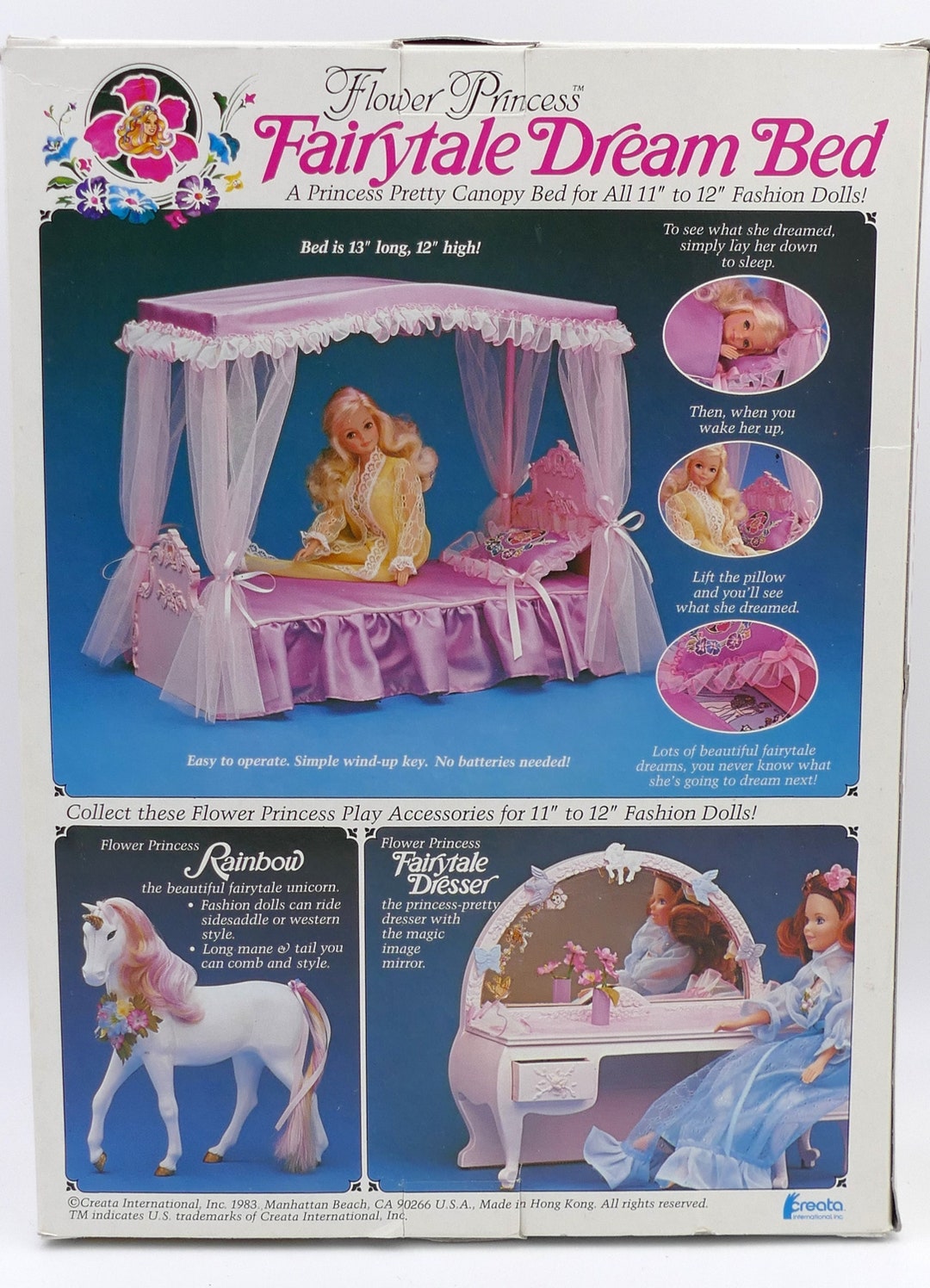 1983 Creata Flower Princess Fairtytale Dream Bed Fashion Doll Furniture ...