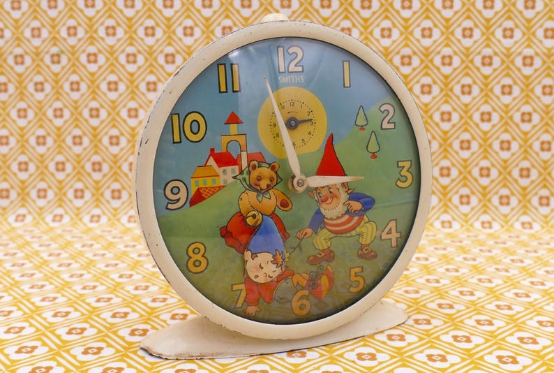 Vintage Smiths Noddy Big Ears Metal Animated Alarm Clock Great Britain ...
