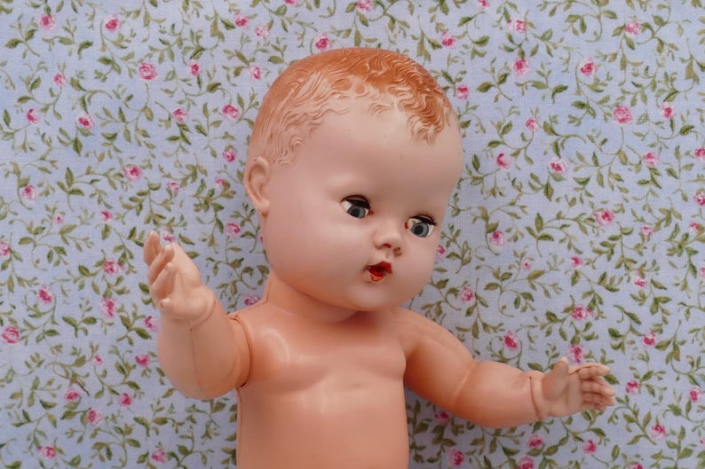 Vintage 1950s Hard Plastic Molded Hair Fully Jointed Sleepy Eye Baby ...