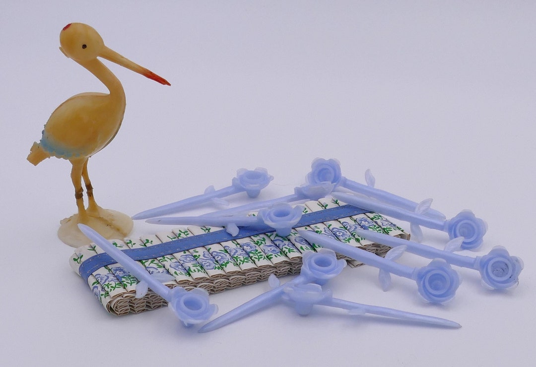 Vintage Stork Tea Baby Shower Cake Decorations Candle Cake Toppers Cake ...