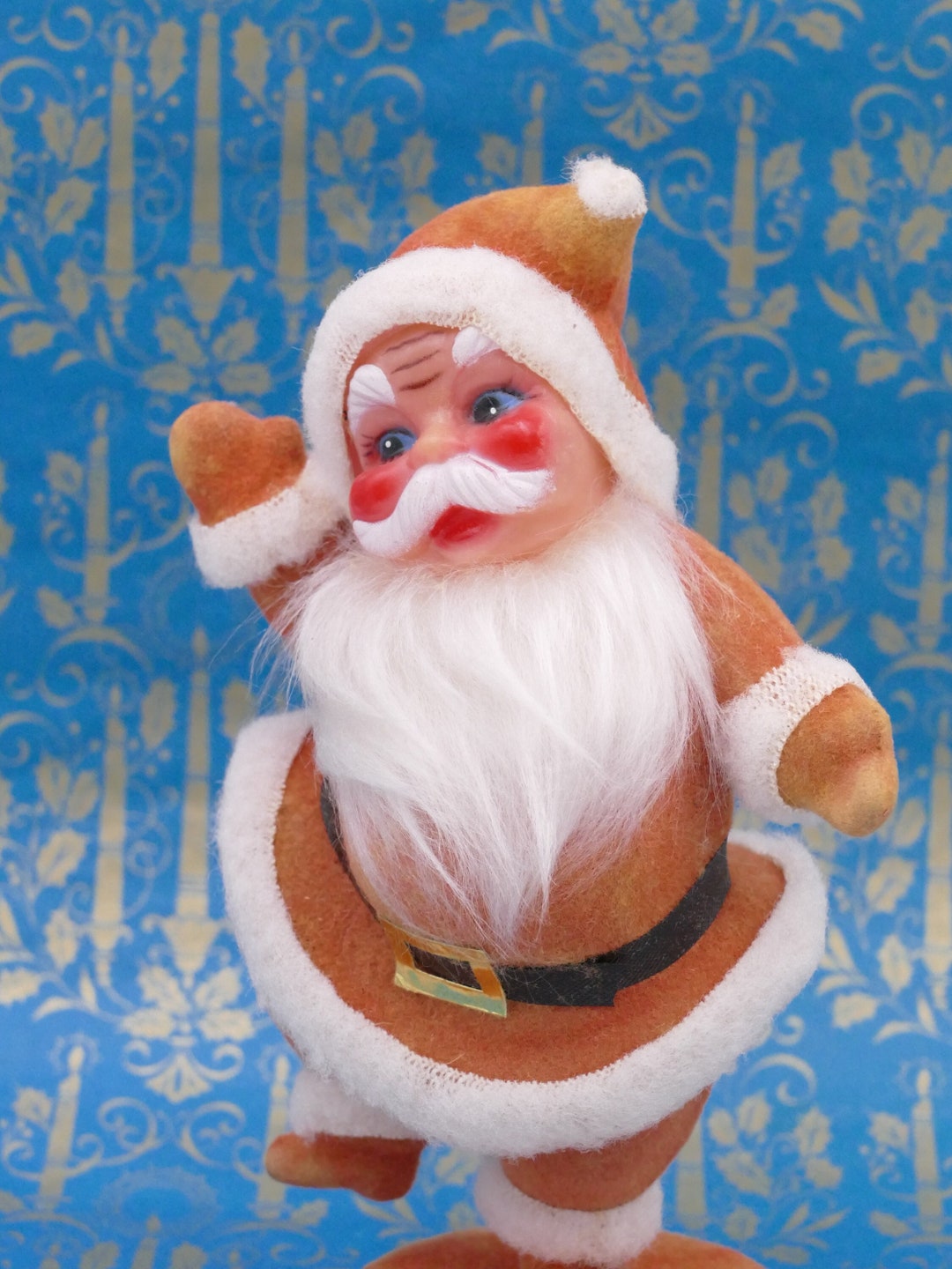 Vintage Flocked Santa Claus Christmas Ornament Decoration - Etsy