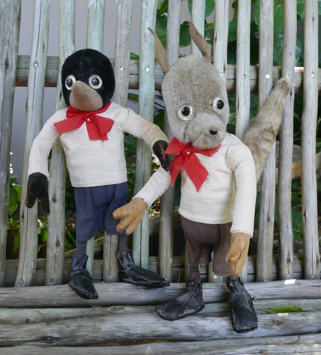 Antique 1930's Straw-stuffed Mohair Fox Crow Collectible Figurines - Etsy