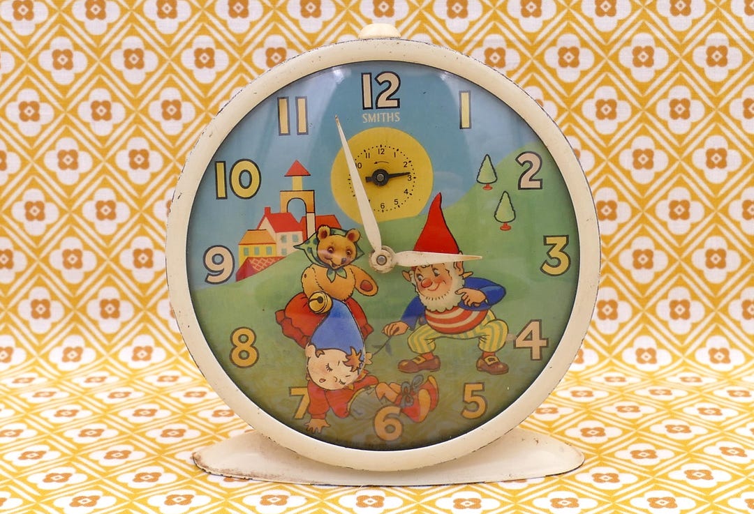 Vintage Smiths Noddy Big Ears Metal Animated Alarm Clock Great Britain ...