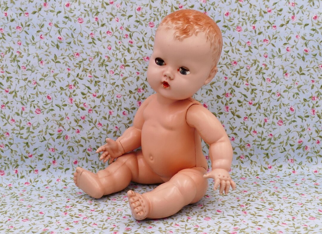Vintage 1950s Hard Plastic Molded Hair Fully Jointed Sleepy Eye Baby ...