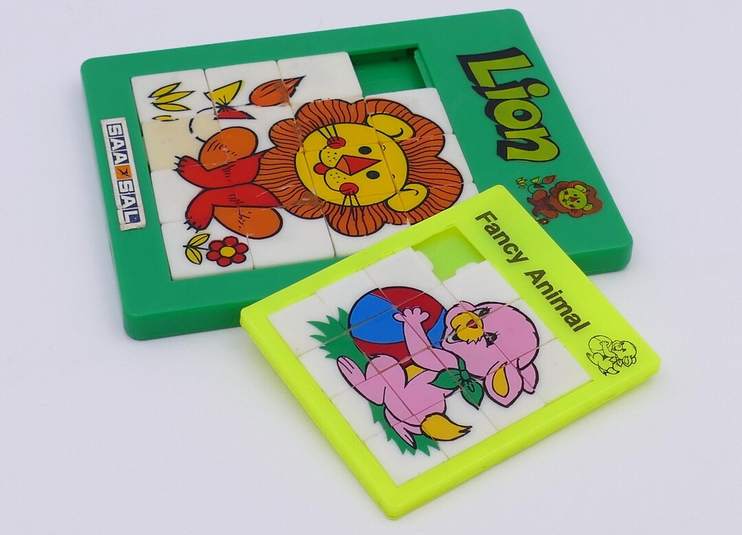 Pair of 1970's Slide Puzzles Novelty Toys Dexterity Games Lion Bunny - Etsy