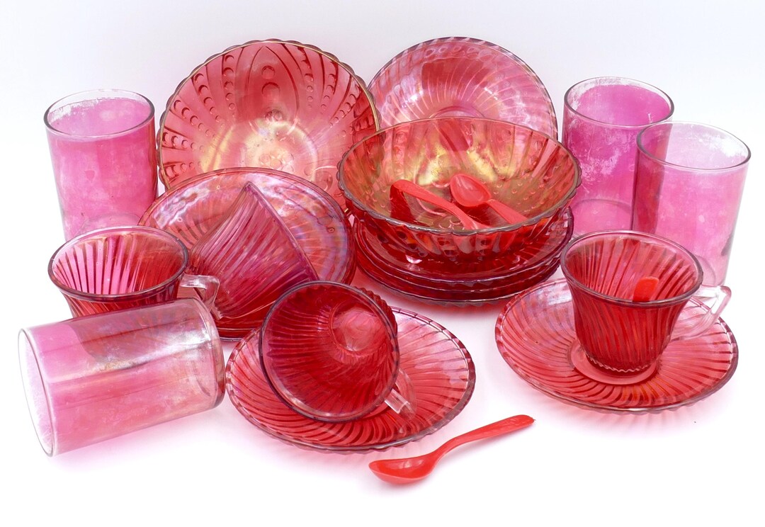 1930s Antique Anchor Hocking Ruby Cranberry Depression Glass Children's ...