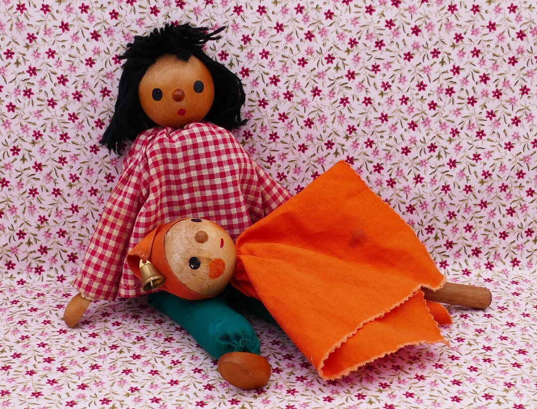 Wooden Stick Puppet Wooden Doll Vintage 1970's Girl Jester Clown - Etsy