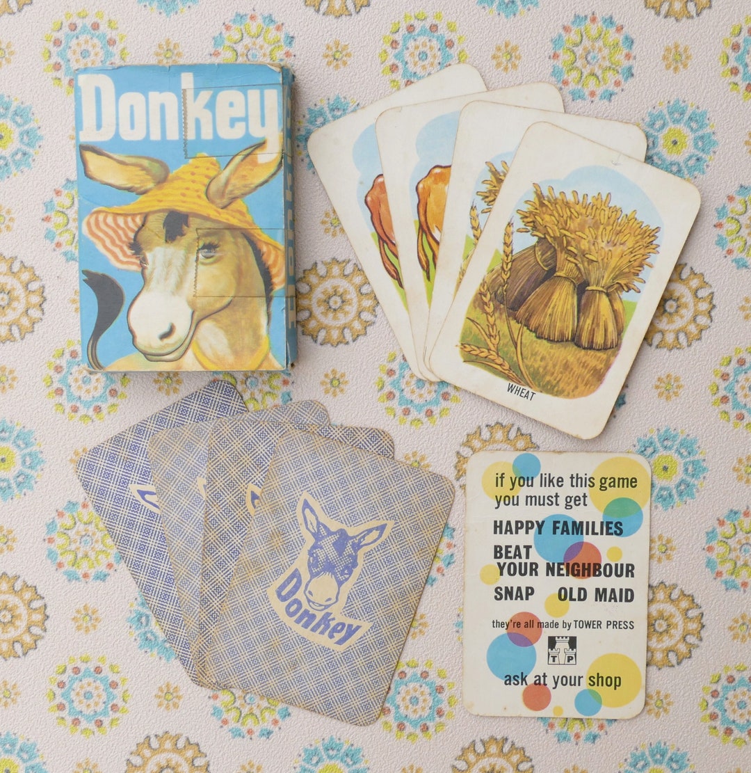 1950's Vintage Donkey Playing Card Game Complete Original Box Tower ...