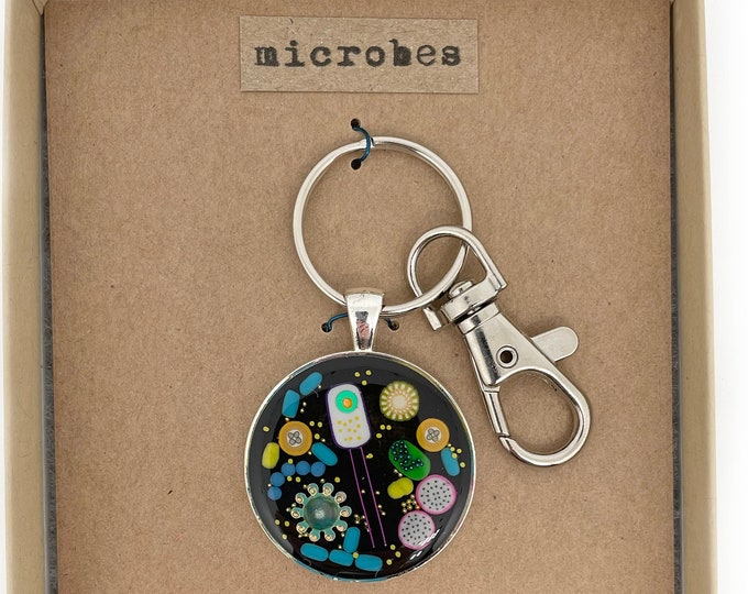 Microbe Key Chain (BLACK) Microbiome, Biology Key Ring, Microbiologist ...