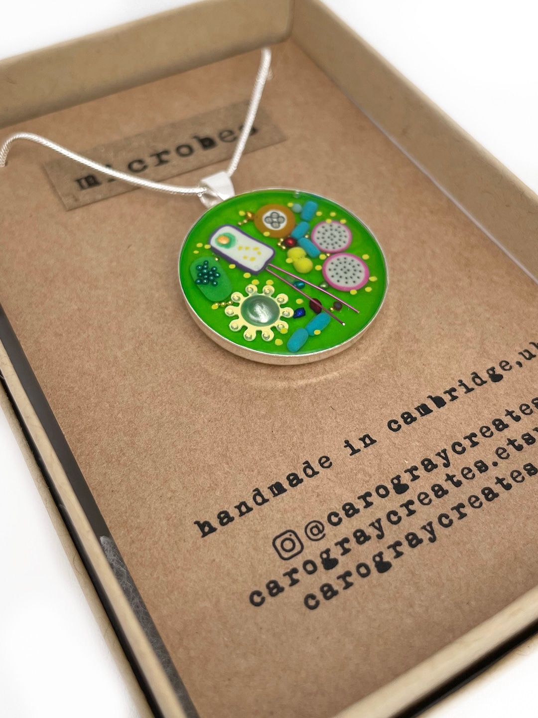 Microbe Pendant Necklace GREEN Microbiome, Biology Jewellery, Science ...