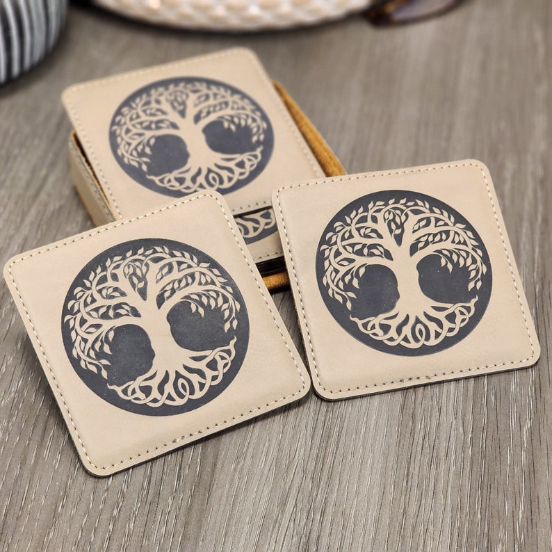 Celtic Tree of Life Coaster Set of 6 With Holder, Triquetra Celtic ...