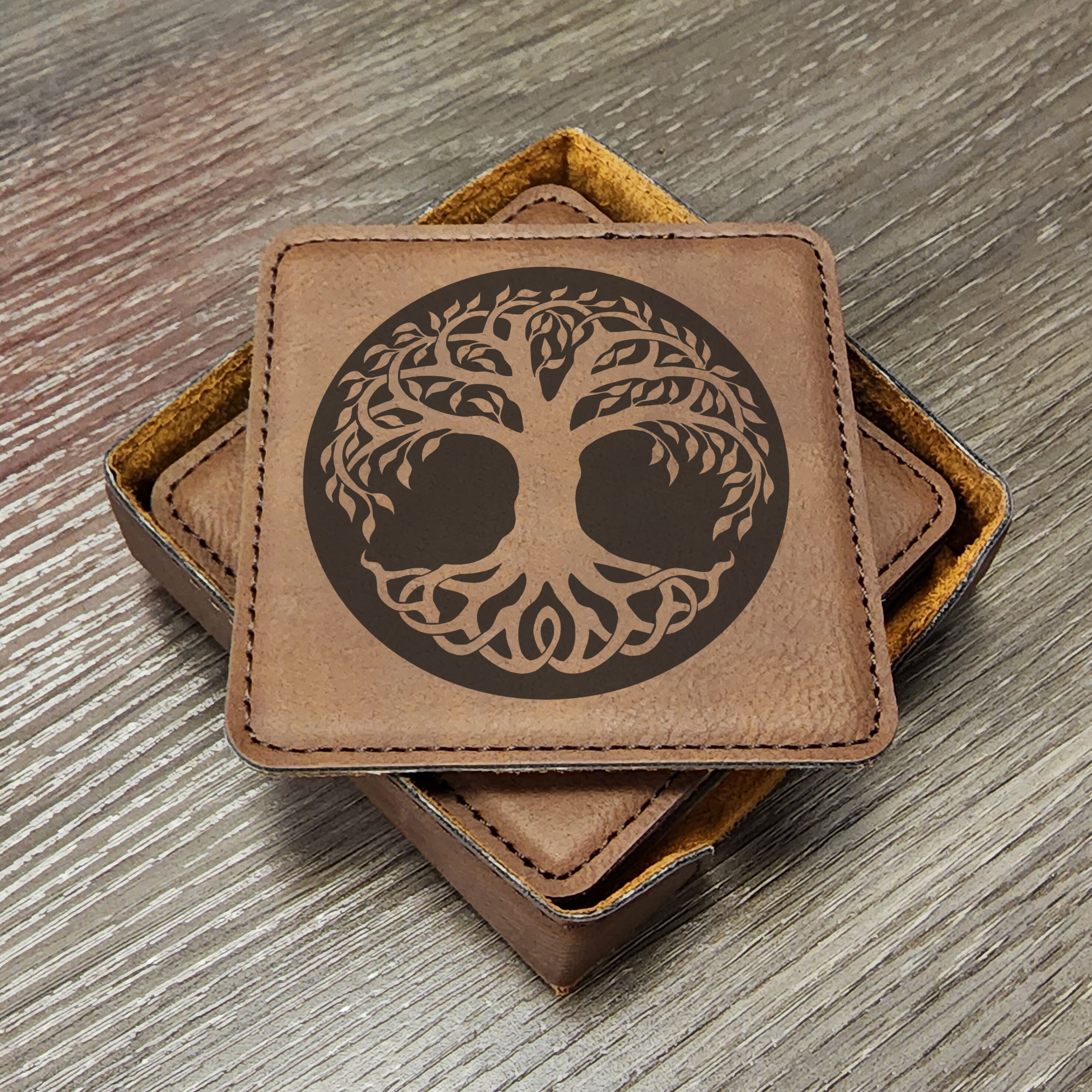 Celtic Tree of Life Coaster Set of 6 With Holder, Triquetra Celtic ...