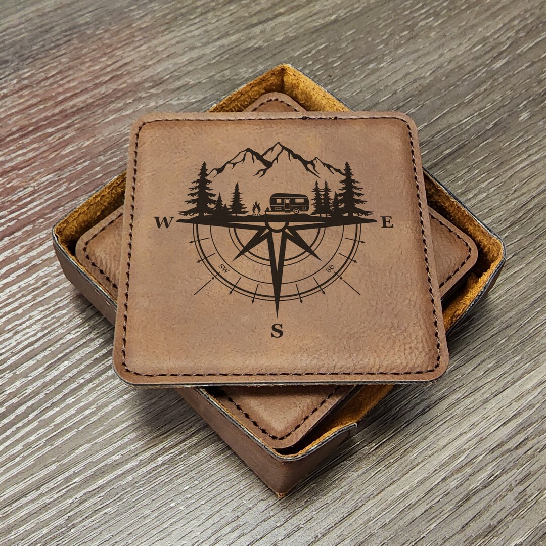RV Camper Travel Trailer Coasters Forests, Mountains and Compass ...