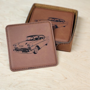 Custom Classic Car Engraved Coaster Set, Car Gifts for Him, Gift for ...