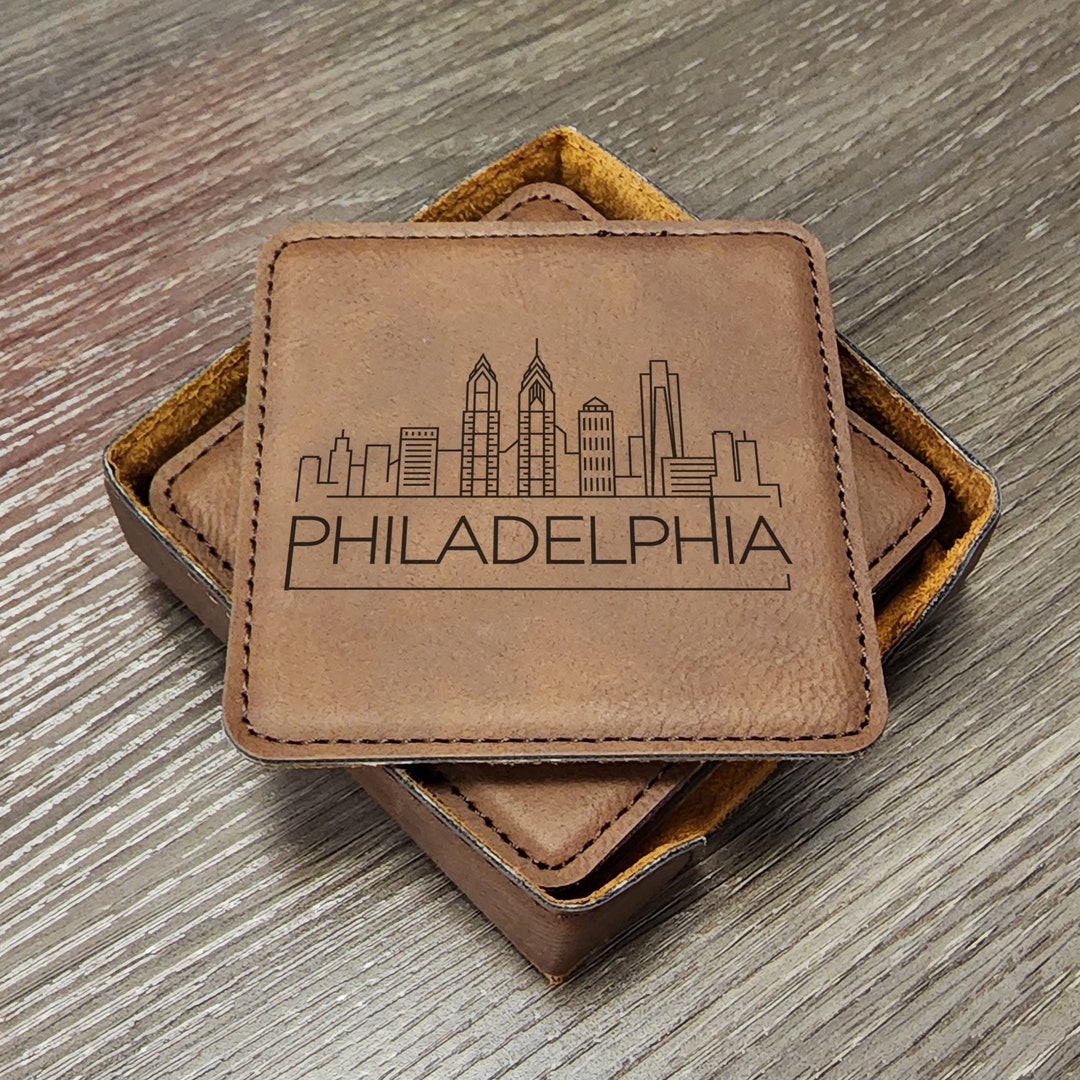 Philadelphia Coaster Set 6 W/ Holder, Minimalist Line Art Skyline ...