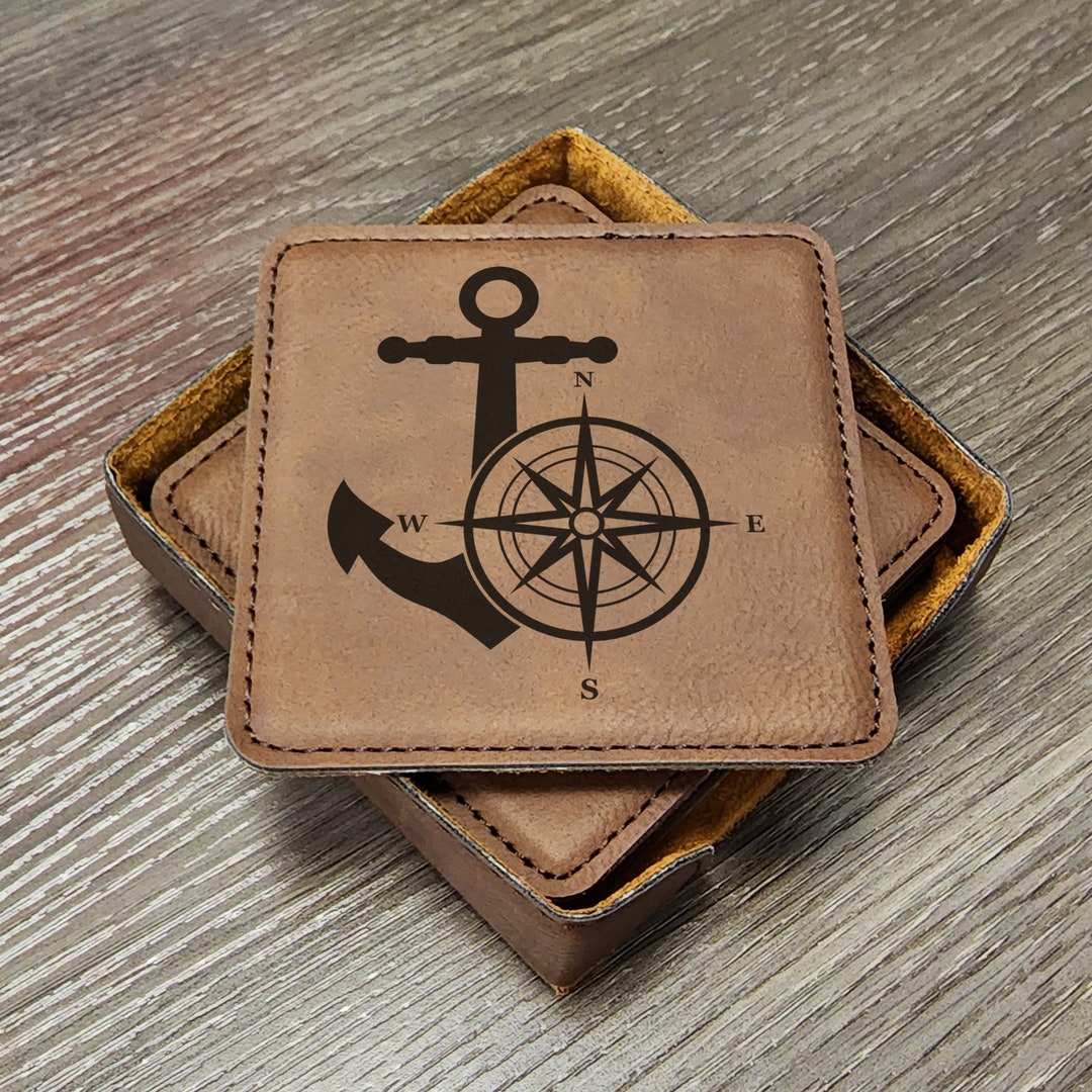 Sailing Themed Leather Coaster W/ Anchor and Compass, Great for Yacht ...