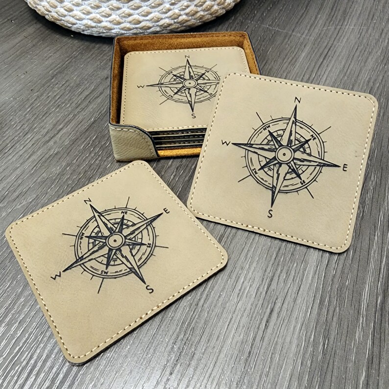 Rustic and Gold Nautical Compass Coasters, Sailing Gifts, Boating Gift ...