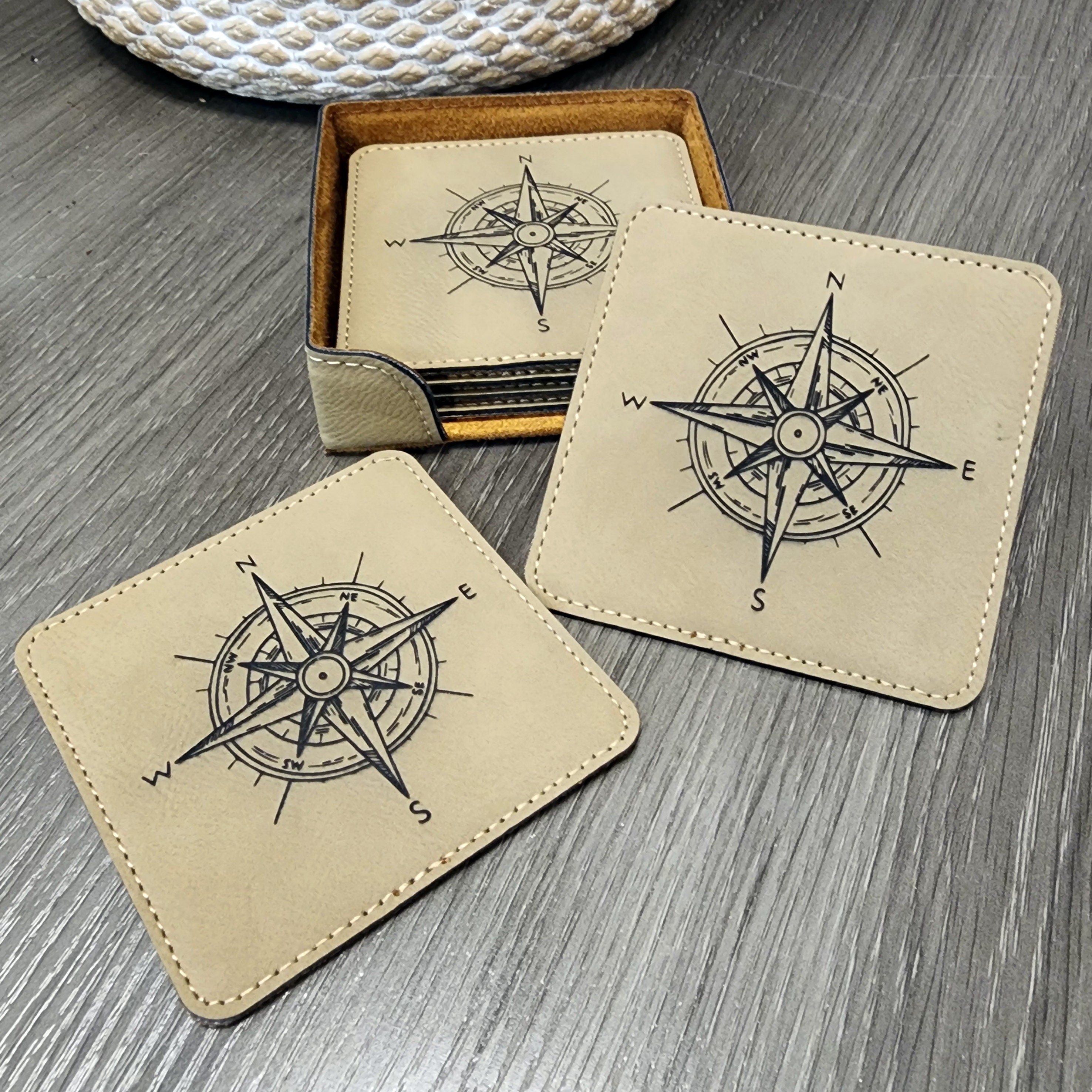 Rustic and Gold Nautical Compass Coasters, Sailing Gifts, Boating Gift ...