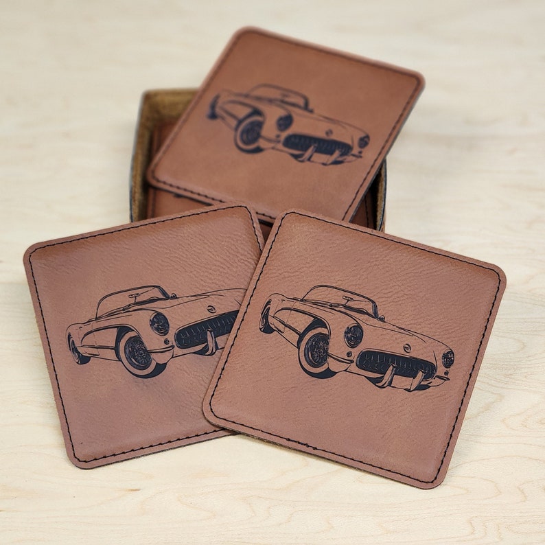 Custom Classic Car Engraved Coaster Set of 6 With Holder, Gift for Car ...