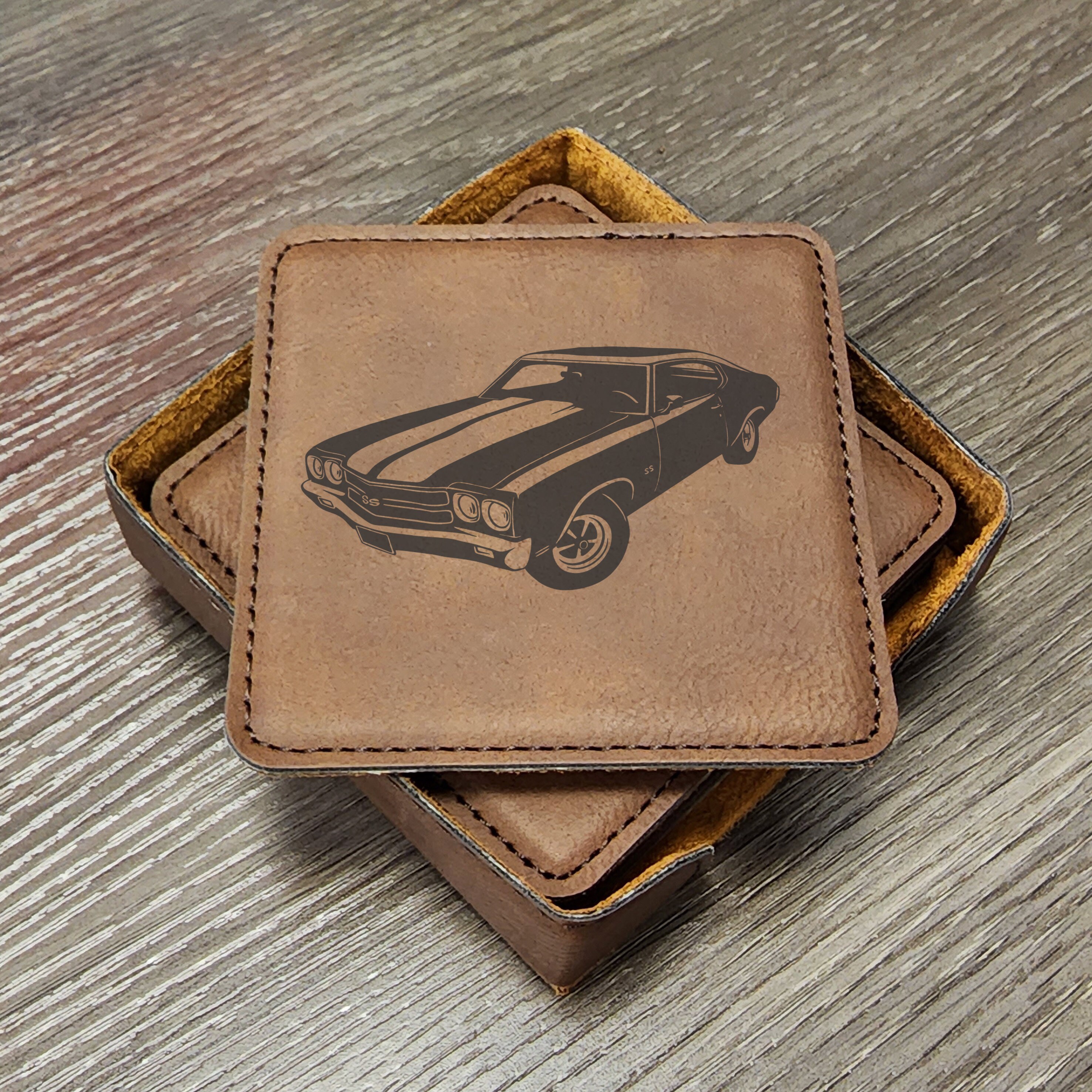 Custom Classic Car Engraved Coaster Set of 6 With Holder, Gift for Car ...
