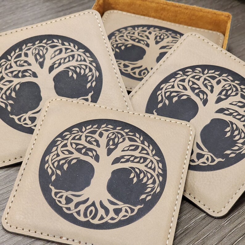 Celtic Tree of Life Coaster Set of 6 With Holder, Triquetra Celtic ...