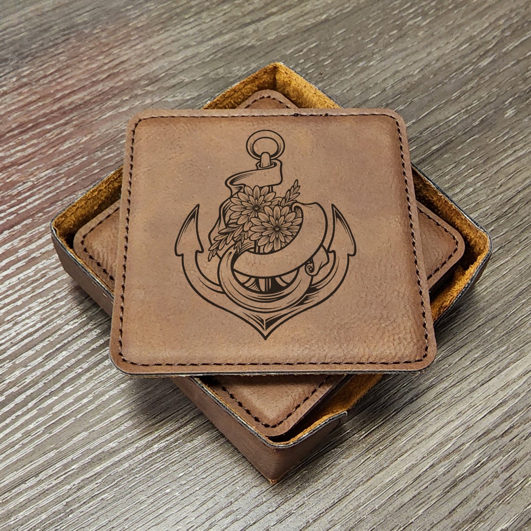 Sailing Anchor Leather Coaster, Boating Coaster, Nautical Coaster ...