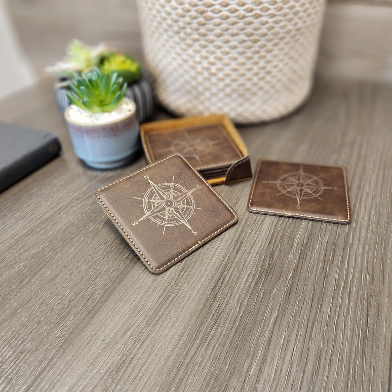 Rustic and Gold Nautical Compass Coasters, Sailing Gifts, Boating Gift ...