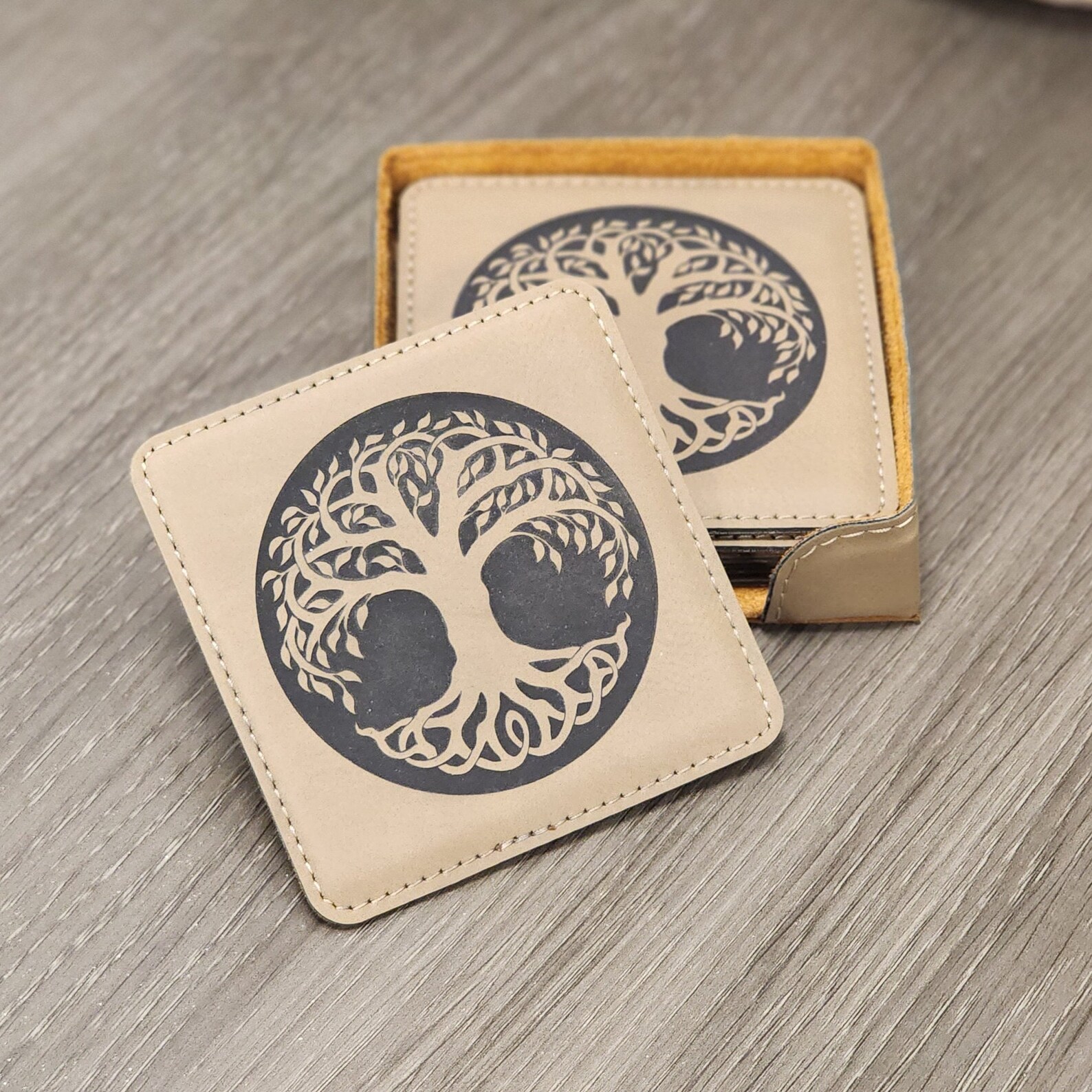 Celtic Tree of Life Coaster Set of 6 With Holder, Triquetra Celtic ...