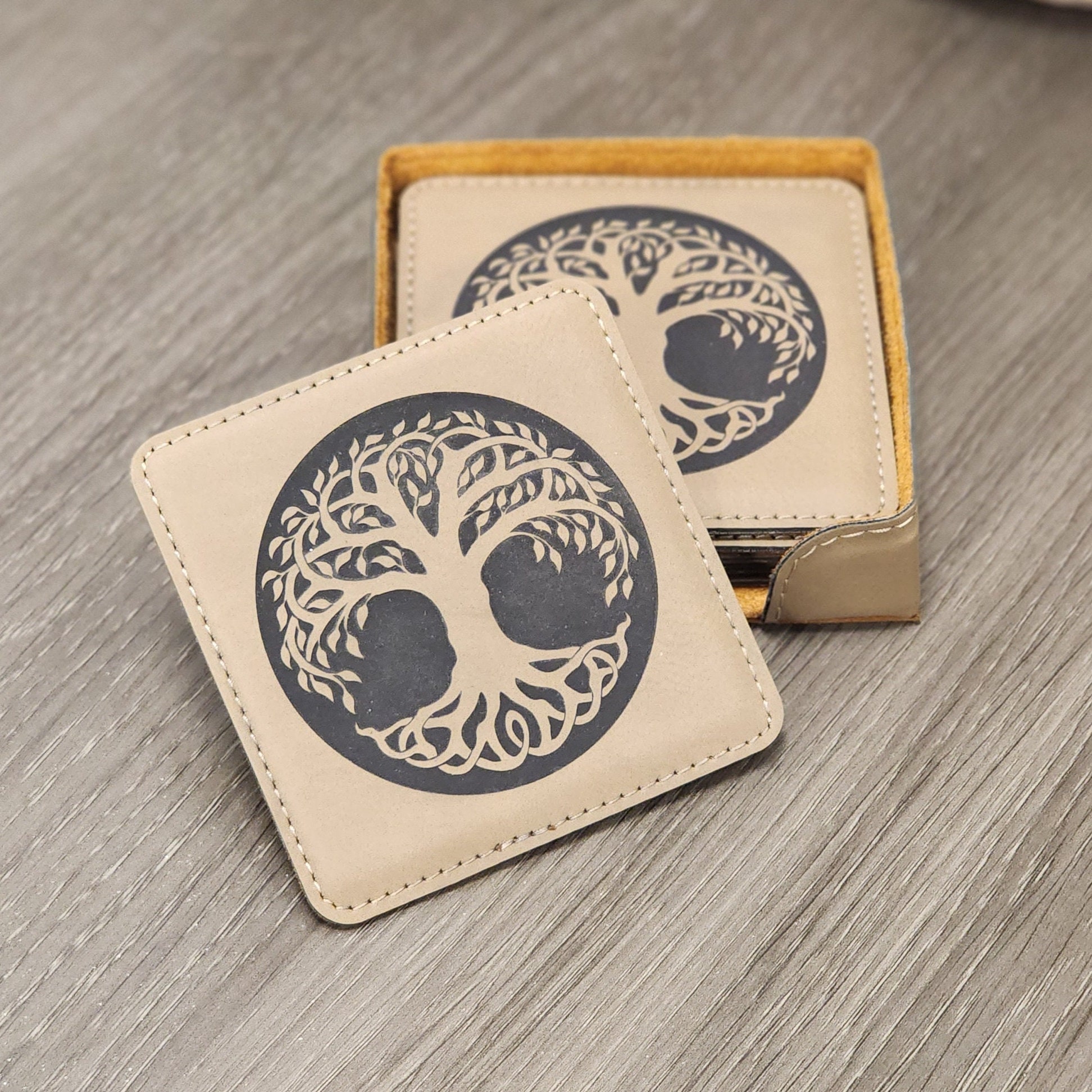Celtic Tree of Life Coaster Set of 6 With Holder, Triquetra Celtic ...
