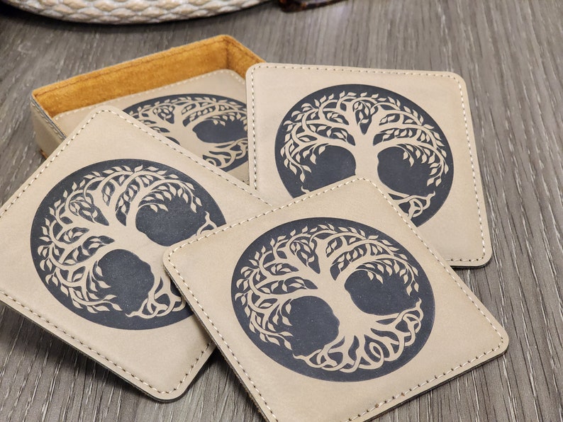 Celtic Tree of Life Coaster Set of 6 With Holder, Triquetra Celtic ...